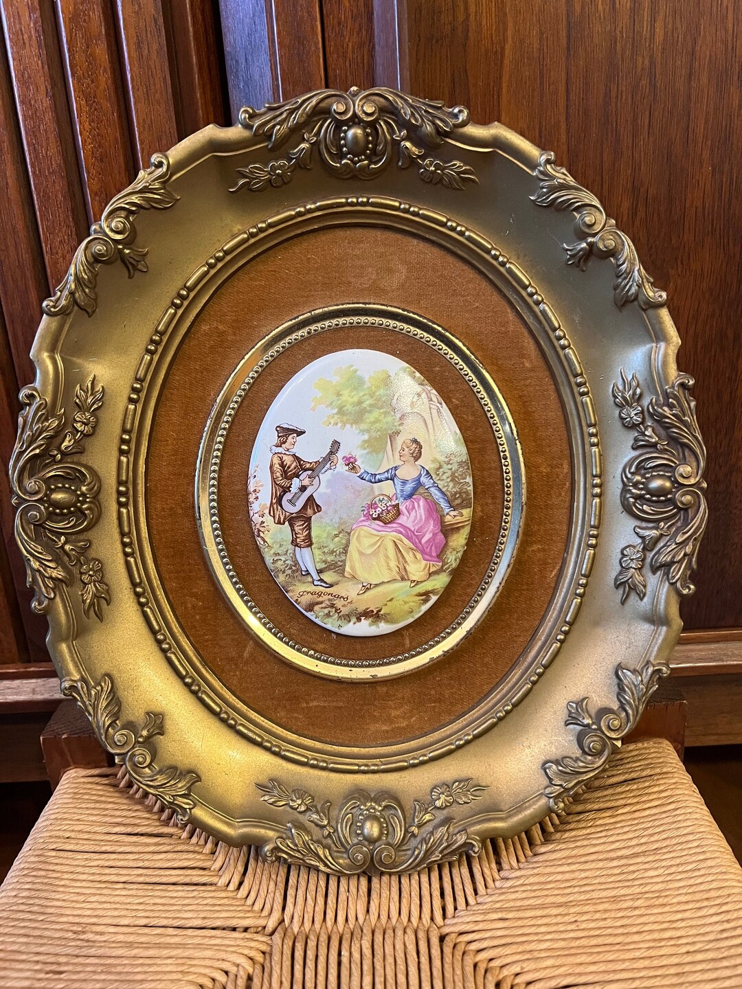 Rococo Framed Ceramic Painted Lady and Gentleman Bard Singing ...