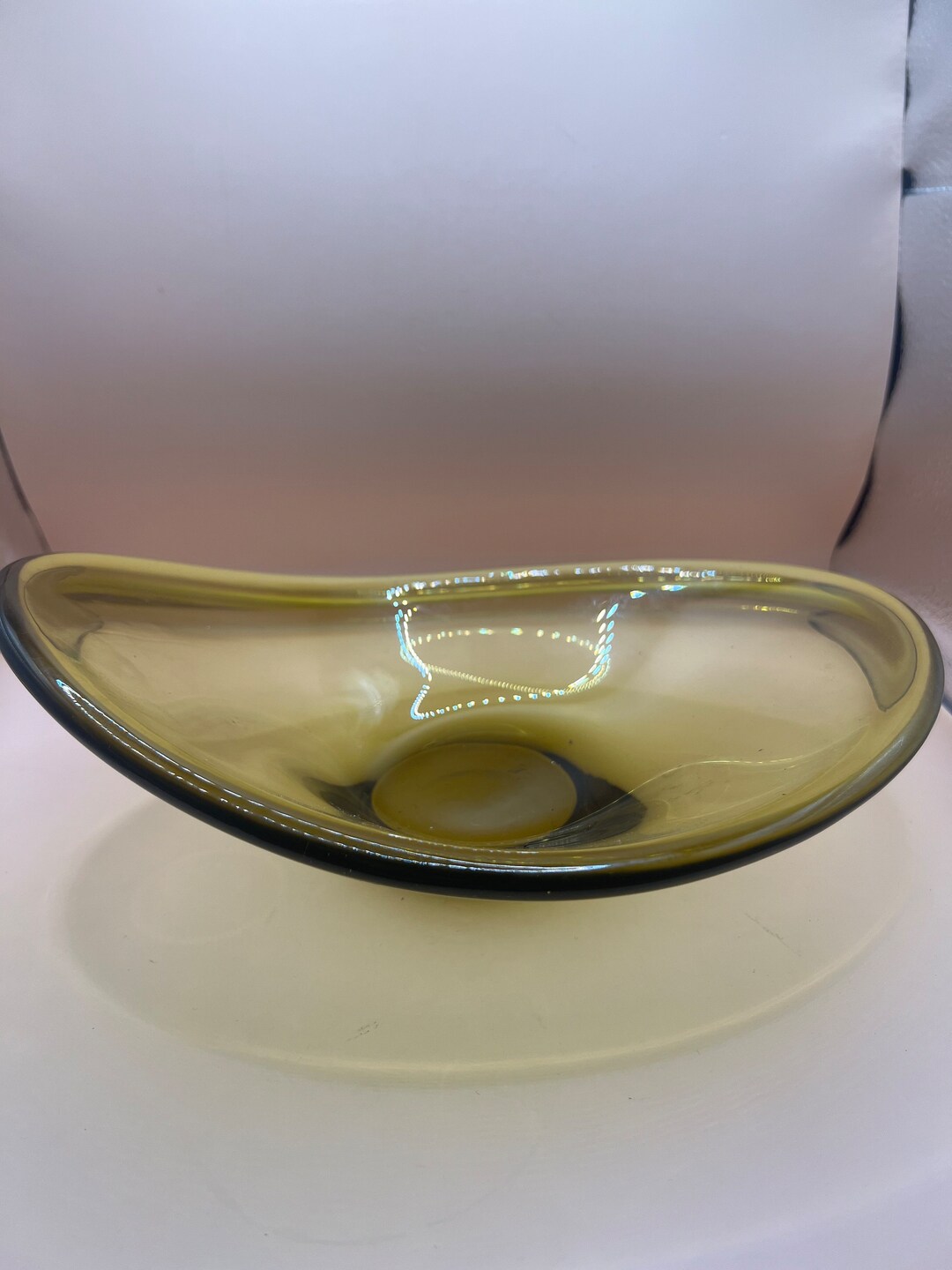 Viking Epic Console Bowl. 10 1/2” X 8”. Green / Amber Color. Glass Bowl ...