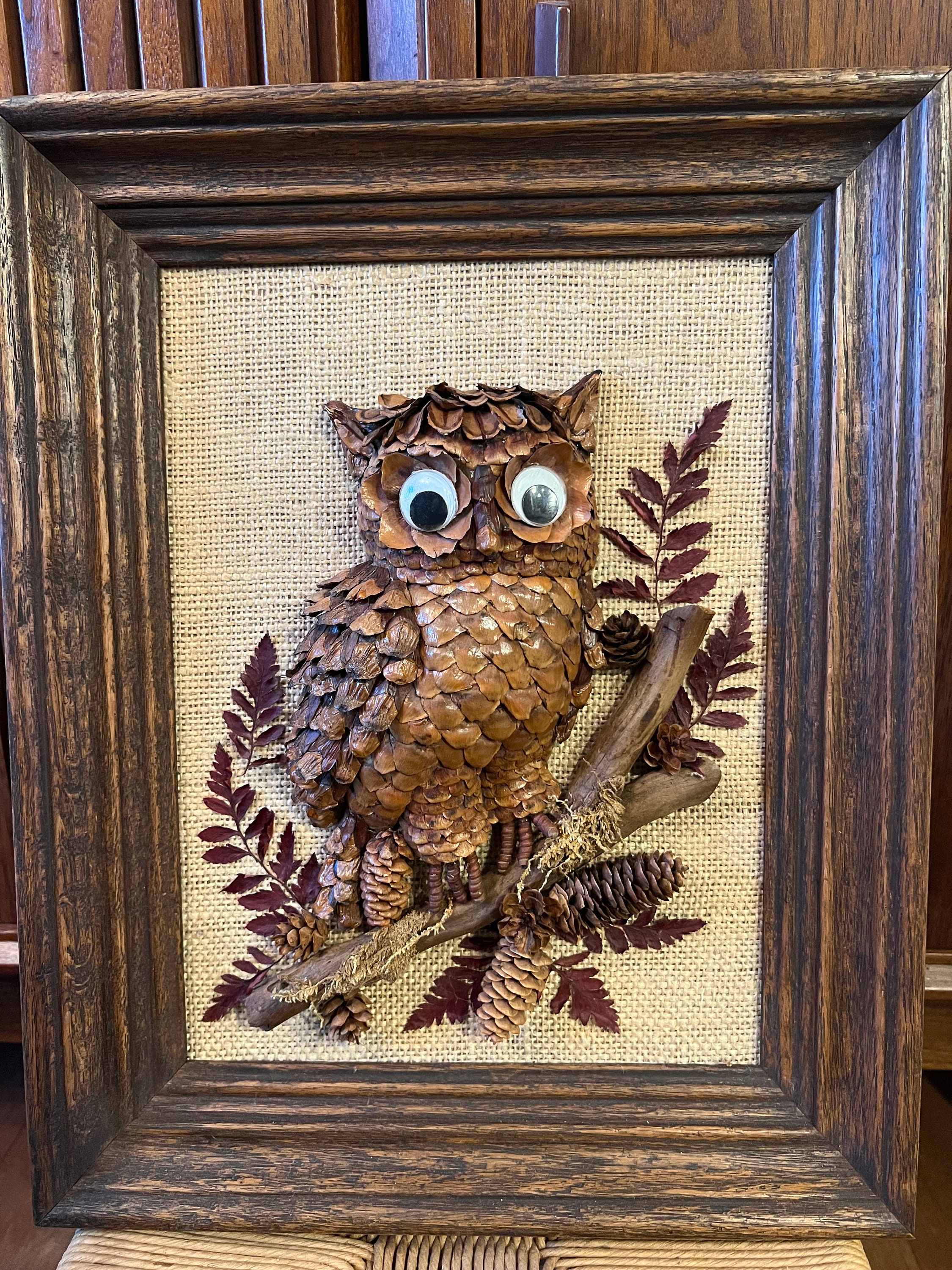 Rare Owl Artwork Made From Pinecones and Wood. Canvas or Burlap ...