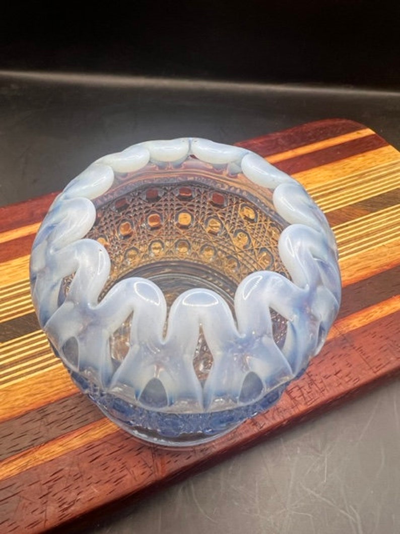 Vintage Imperial Glass Katy Blue Laced Edge Rose Bowl Opalescent Light Blue Etsy