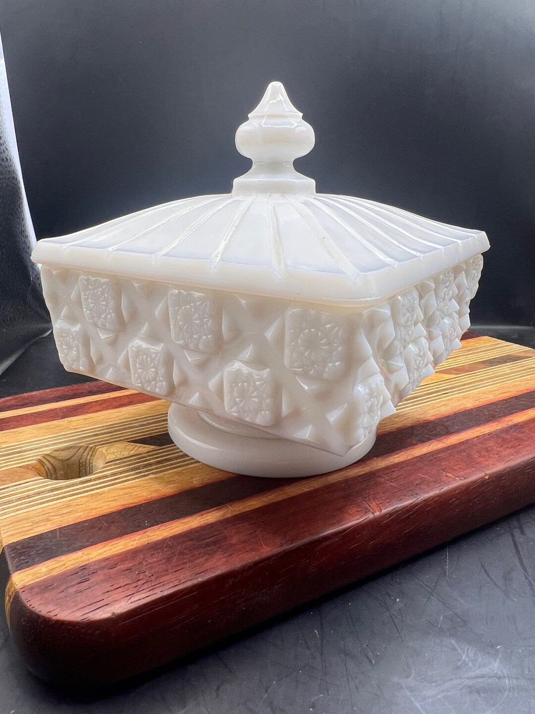 Westmoreland Glass Covered Candy Dish, Diamond Point, Milk Glass. 2 ...