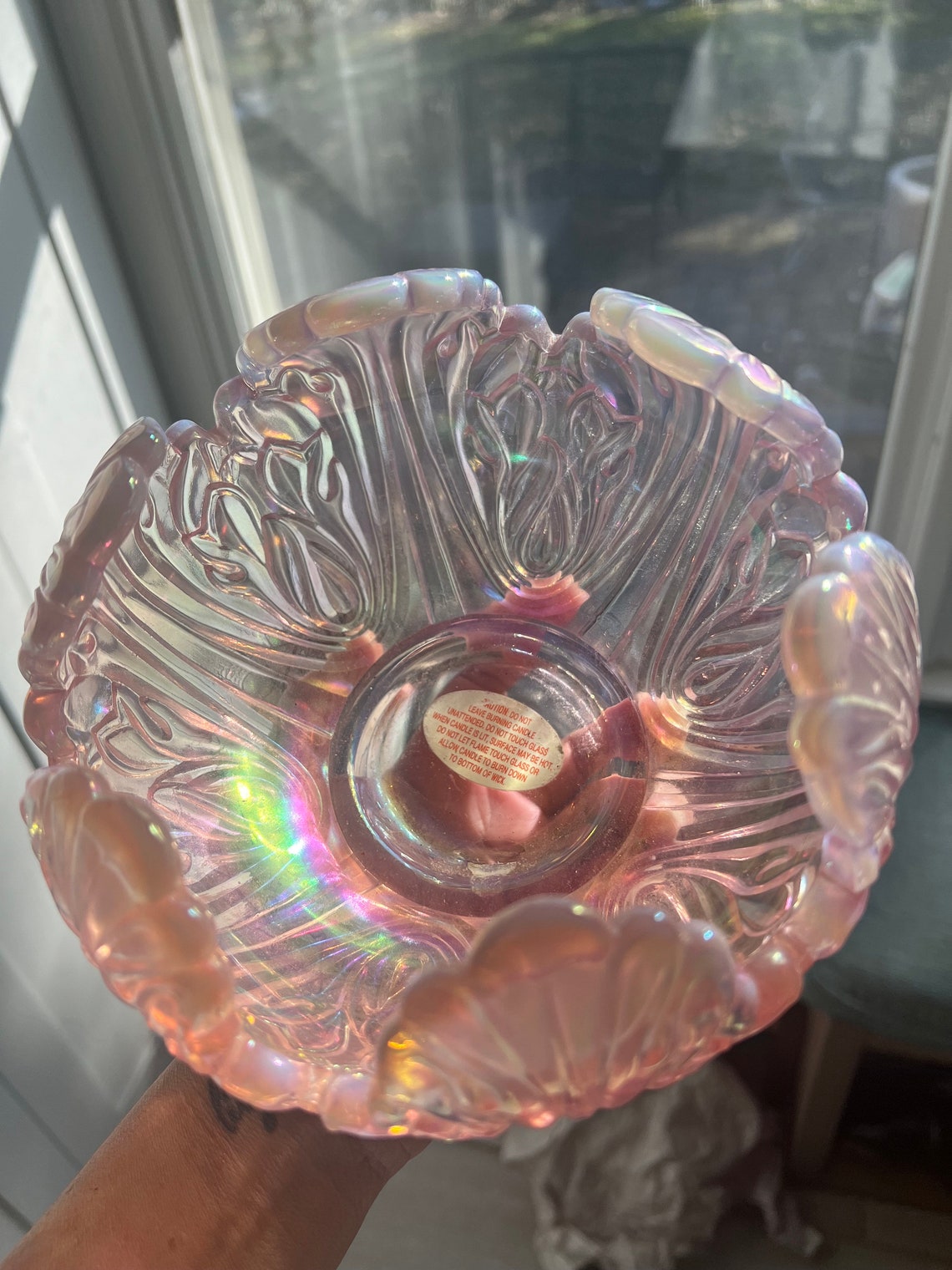 Fenton Pink Opalescent Rose Bowl. Stamped Fenton. Empress Lotus Leaf ...