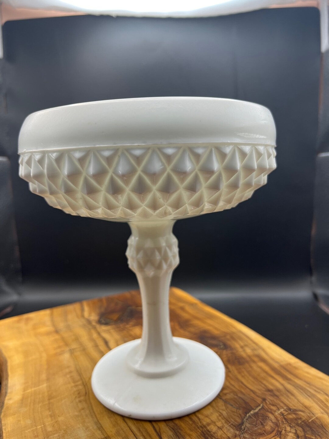 Indiana Glass Diamond Point Milk Glass Compote, Pedestal Dish Serving ...