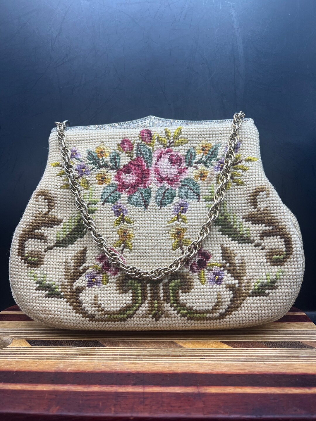 Needlepoint Purse Vintage Silver Frame With Marcasite and Gold - Etsy