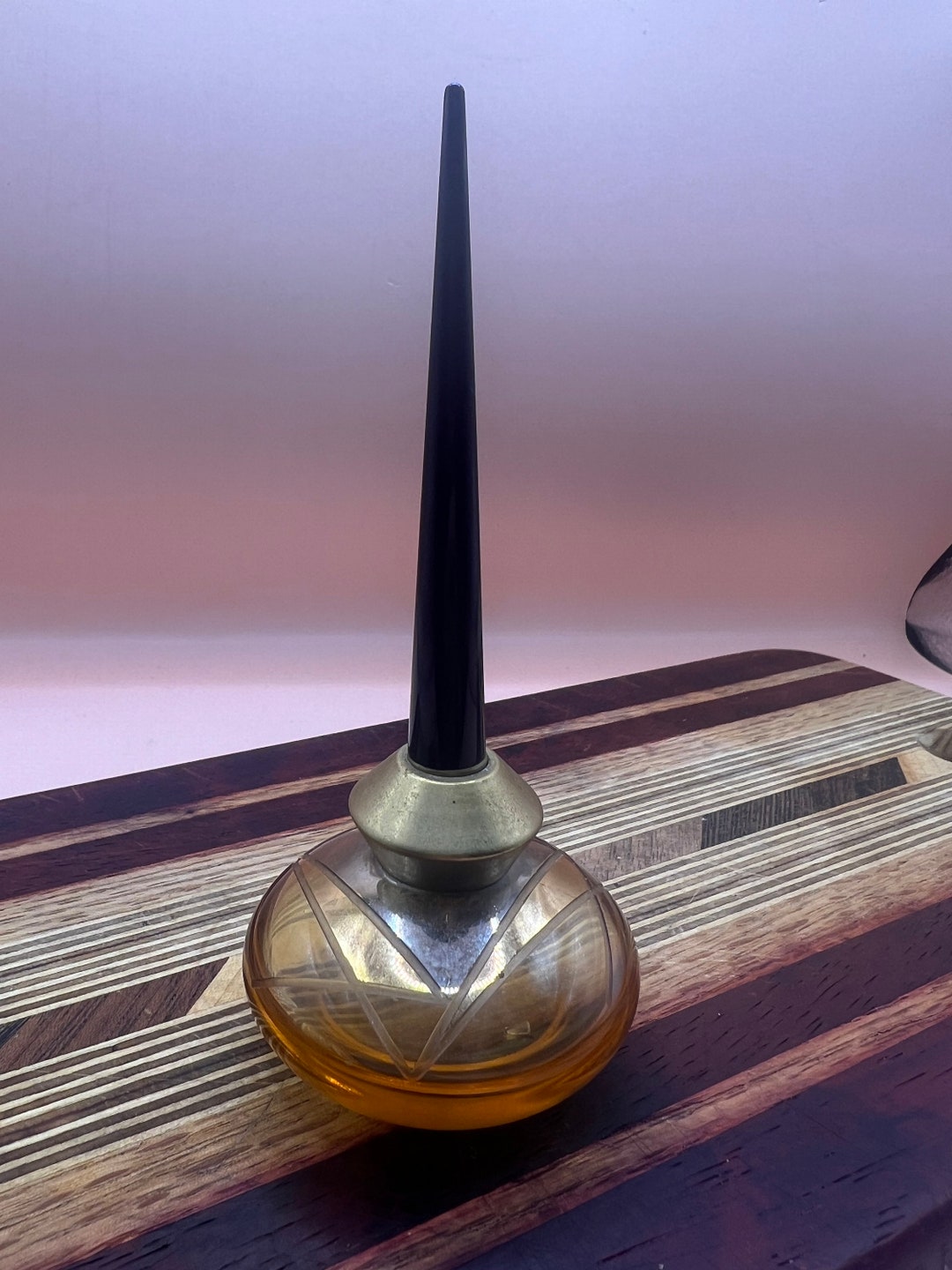 Art Deco Perfume Bottle or Ink Well. Spire Stopper. Glass Brass and ...