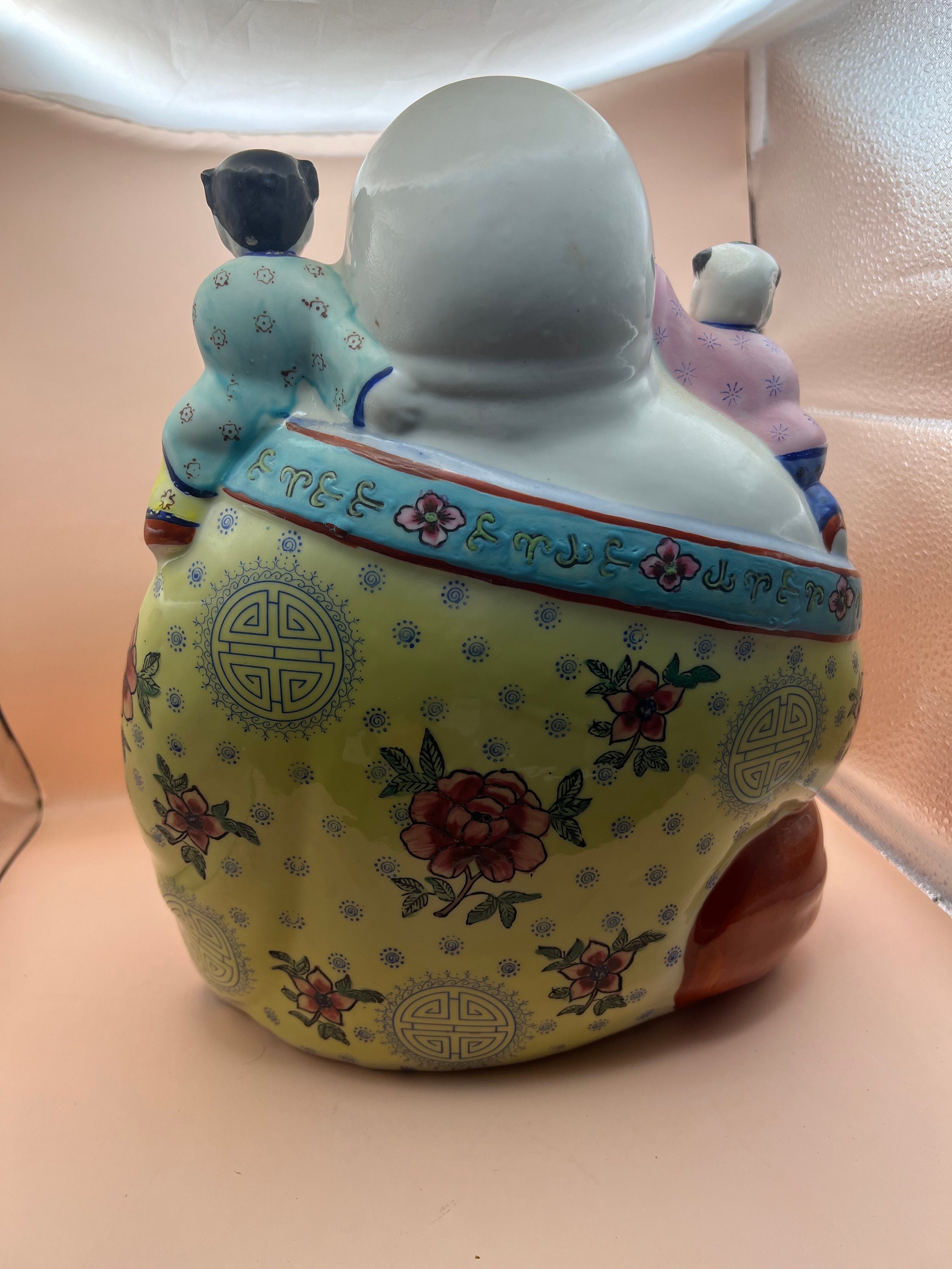 Extra Large Porcelain Laughing Buddha With 5 Children. Pink, White and ...