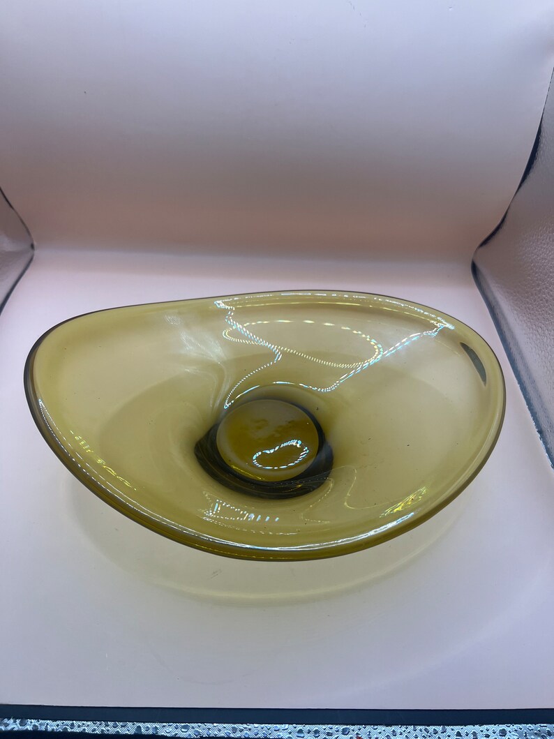 Viking Epic Console Bowl. 10 1/2” X 8”. Green / Amber Color. Glass Bowl ...