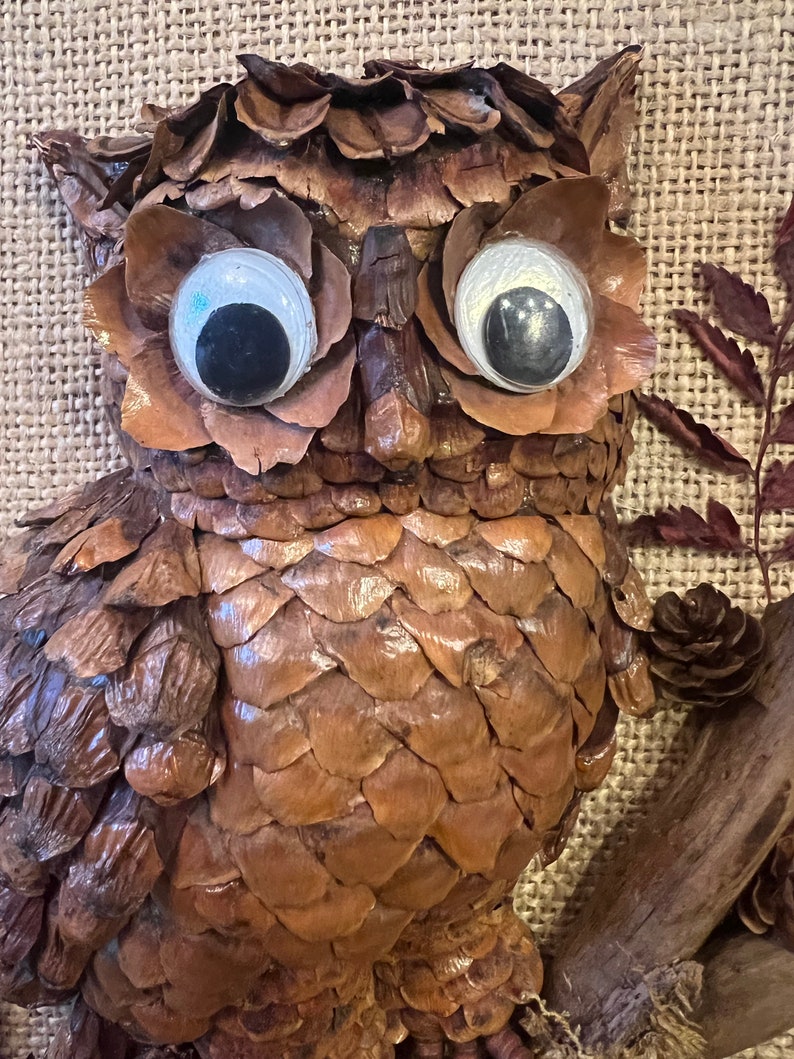 Rare Owl Artwork Made From Pinecones and Wood. Canvas or Burlap ...