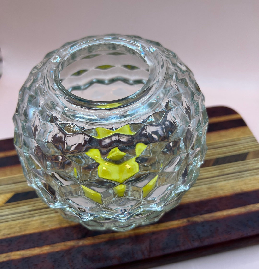 Vintage Homco Clear Glass Fairy Lamp Cubist Tealight Candle Holder 2 ...