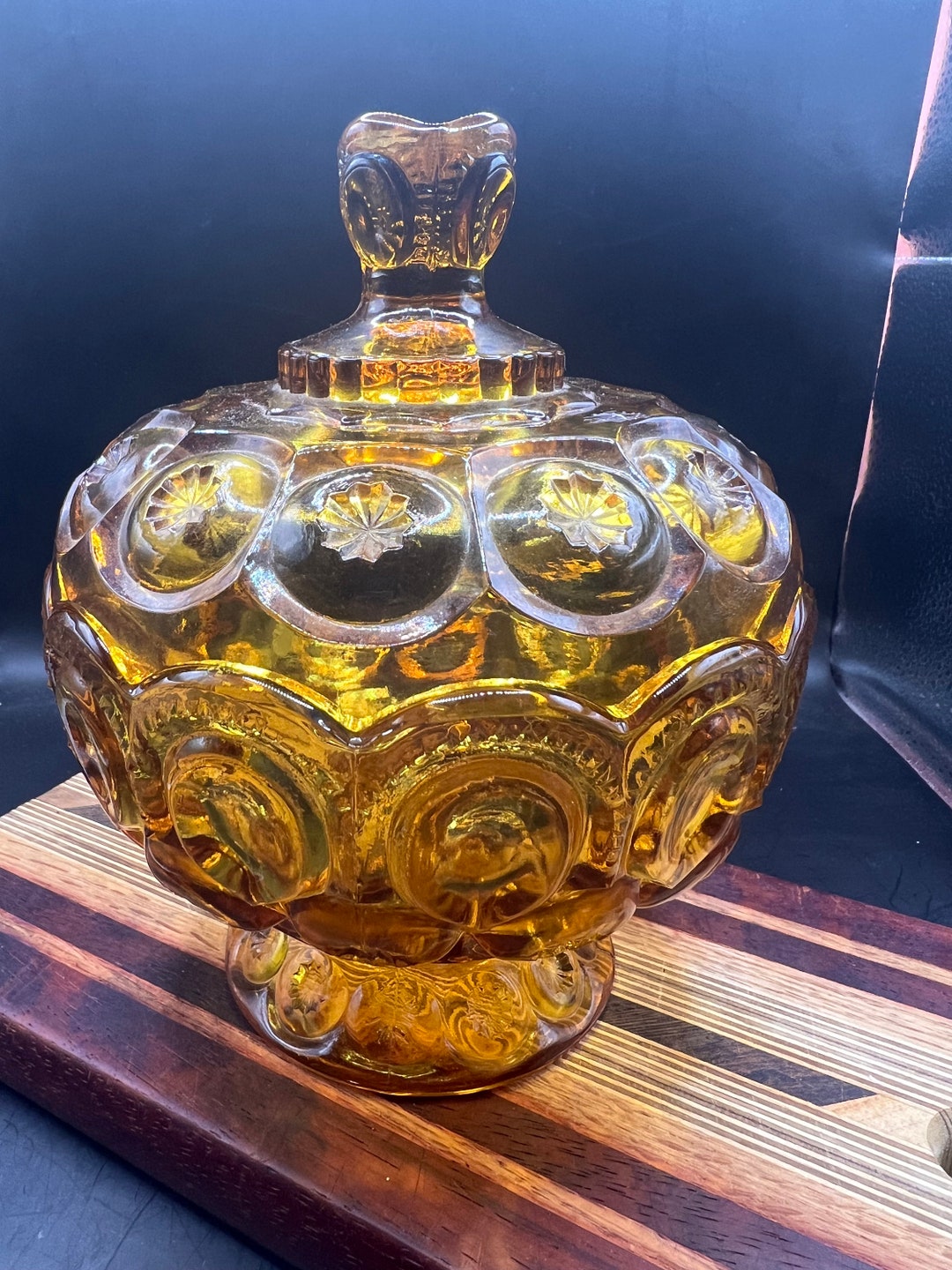 LE Smith Large Covered Compote / Candy Dish- Amber Color Glass- 7/12 ...