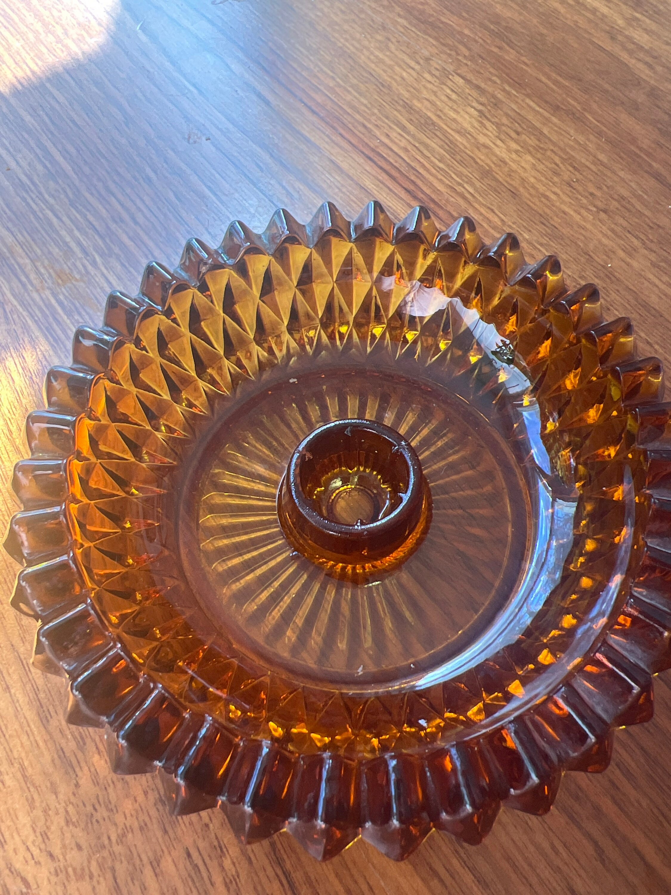 Indiana Glass Diamond Point Amber 2 Piece Glass Candle Holder and ...