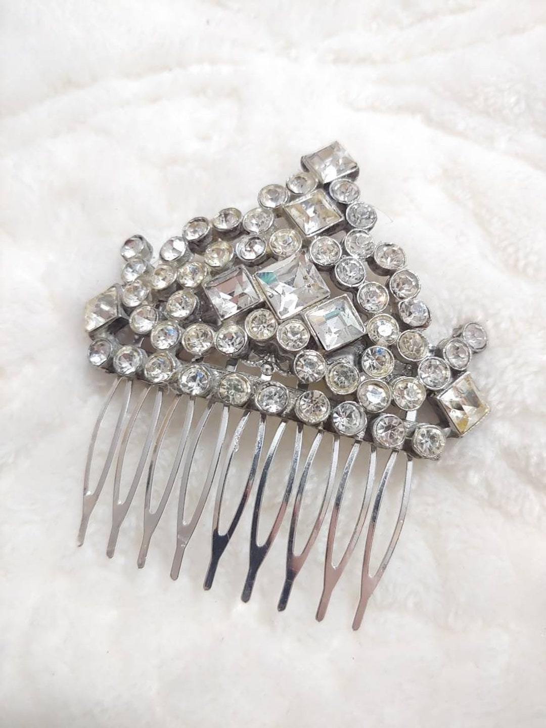 Authentic Vintage 1920s Art Deco RHINESTONE Hair Comb -silver Tone Comb ...