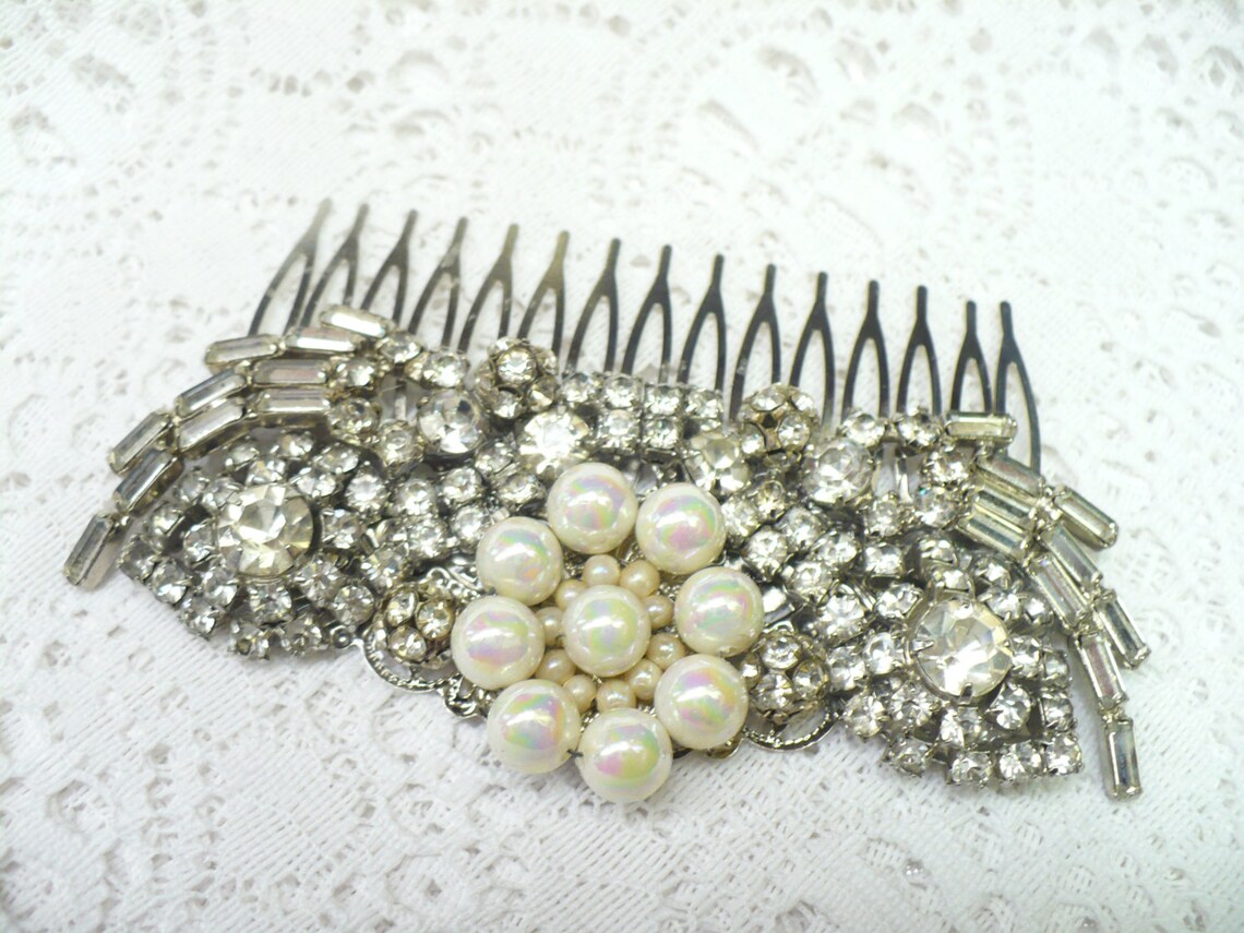 Vintage Bridal or Formal Hair Comb RHINESTONE Iridescent | Etsy