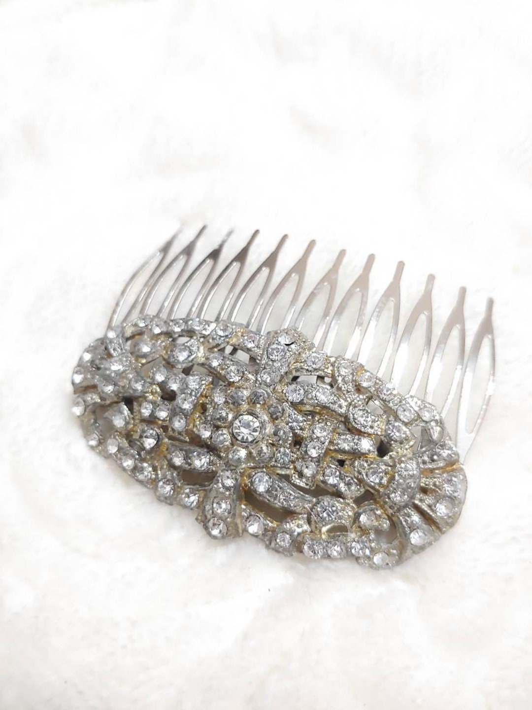 Authentic Vintage 1920s Art Deco RHINESTONE Hair Comb -silver Tone Comb ...