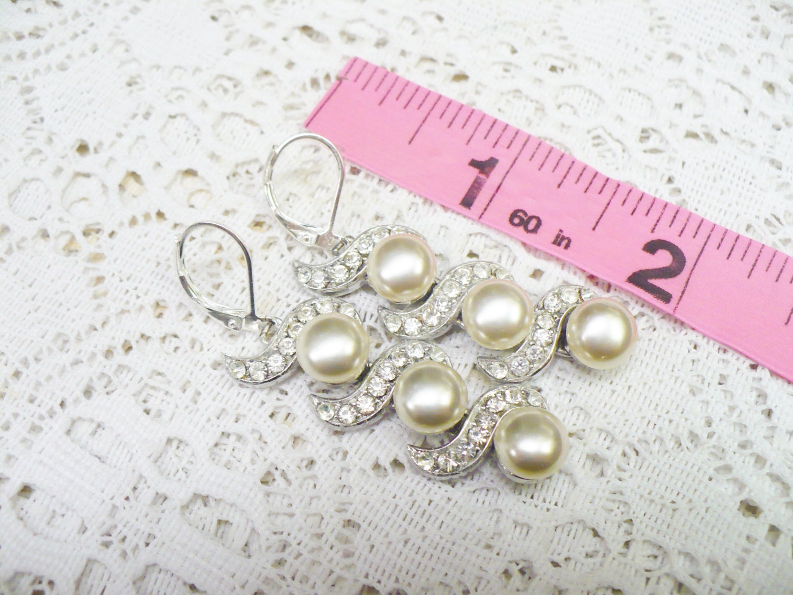 Vintage Repurposed Ivory PEARL & RHINESTONE Dangle Earrings - Etsy