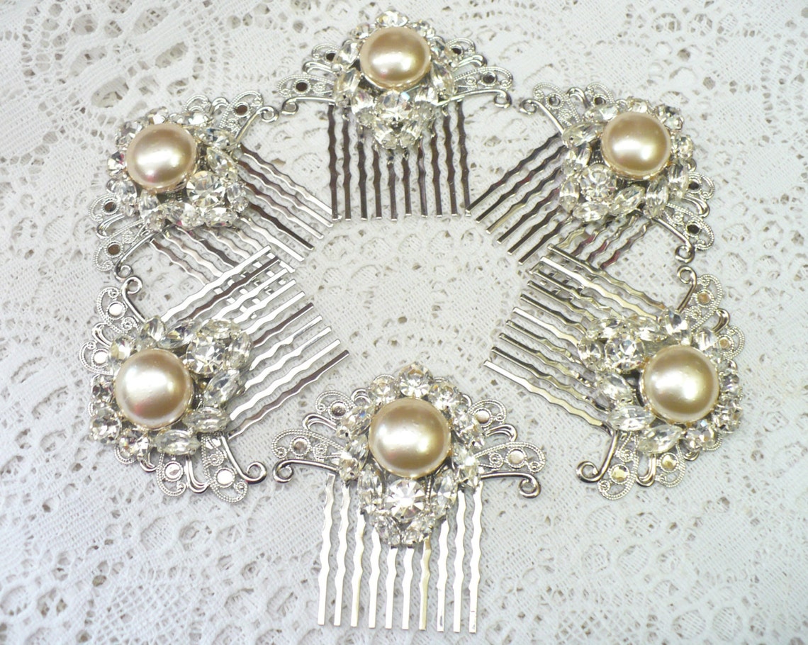 Vintage Repurposed Ivory Pearl & Rhinestone Hair Comb - Etsy