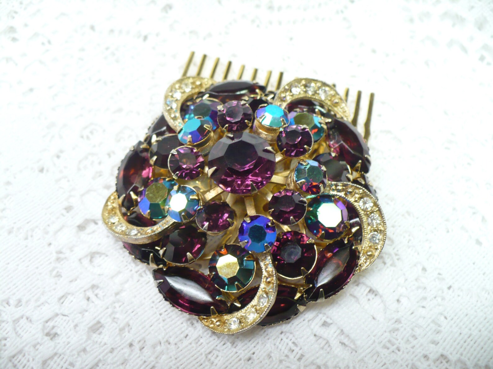 Vintage Bridal or Formal Hair Comb Gold Tone PURPLE | Etsy