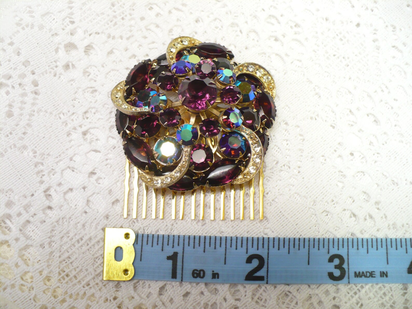 Vintage Bridal or Formal Hair Comb Gold Tone PURPLE | Etsy