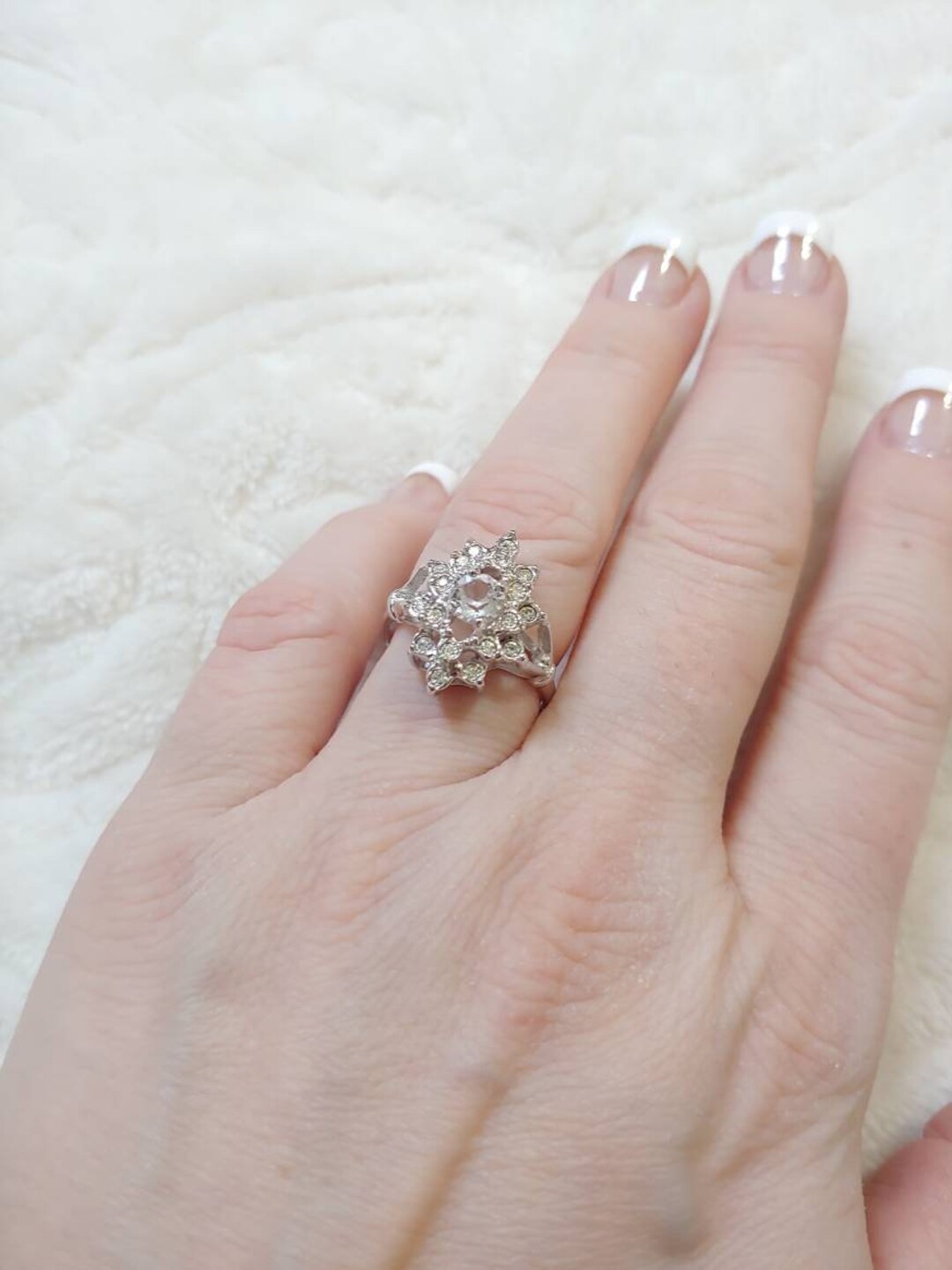 Large Vintage Rhinestone Statement Ring-silver Tone Metal-sparkly ...