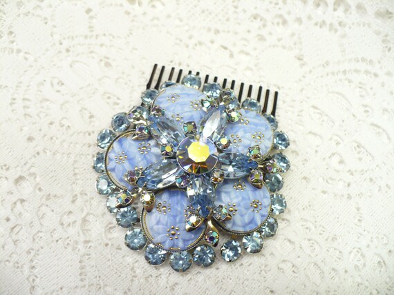 Vintage Bridal or Formal Hair Comb Silver Tone Light BLUE - Etsy