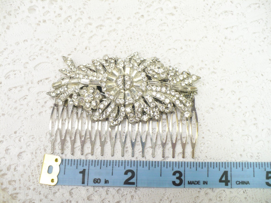 Vintage Art Deco RHINESTONE Hair Comb Silver Tone Pot Metal - Etsy