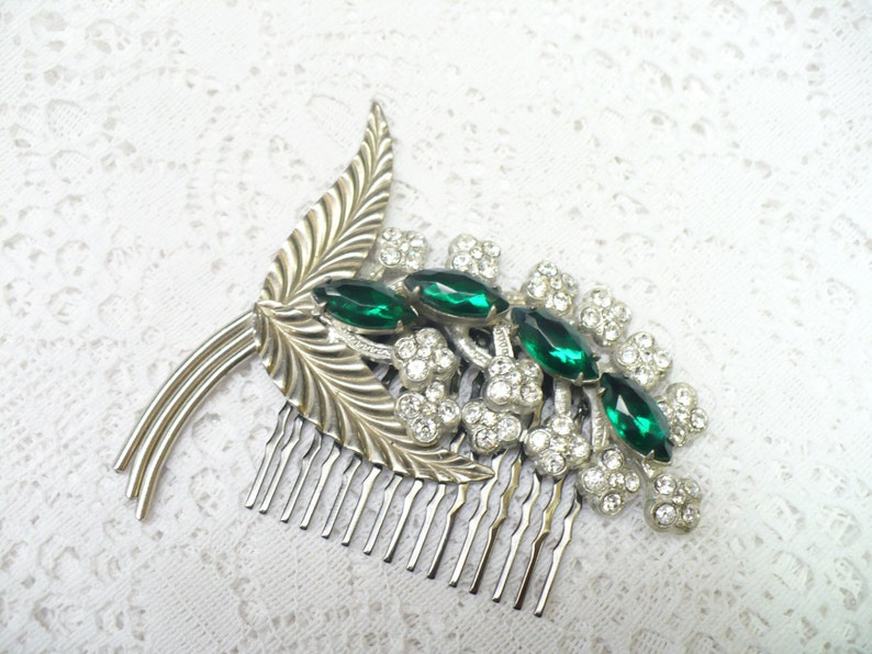 Vintage Bridal or Formal Hair Comb Clear and GREEN - Etsy