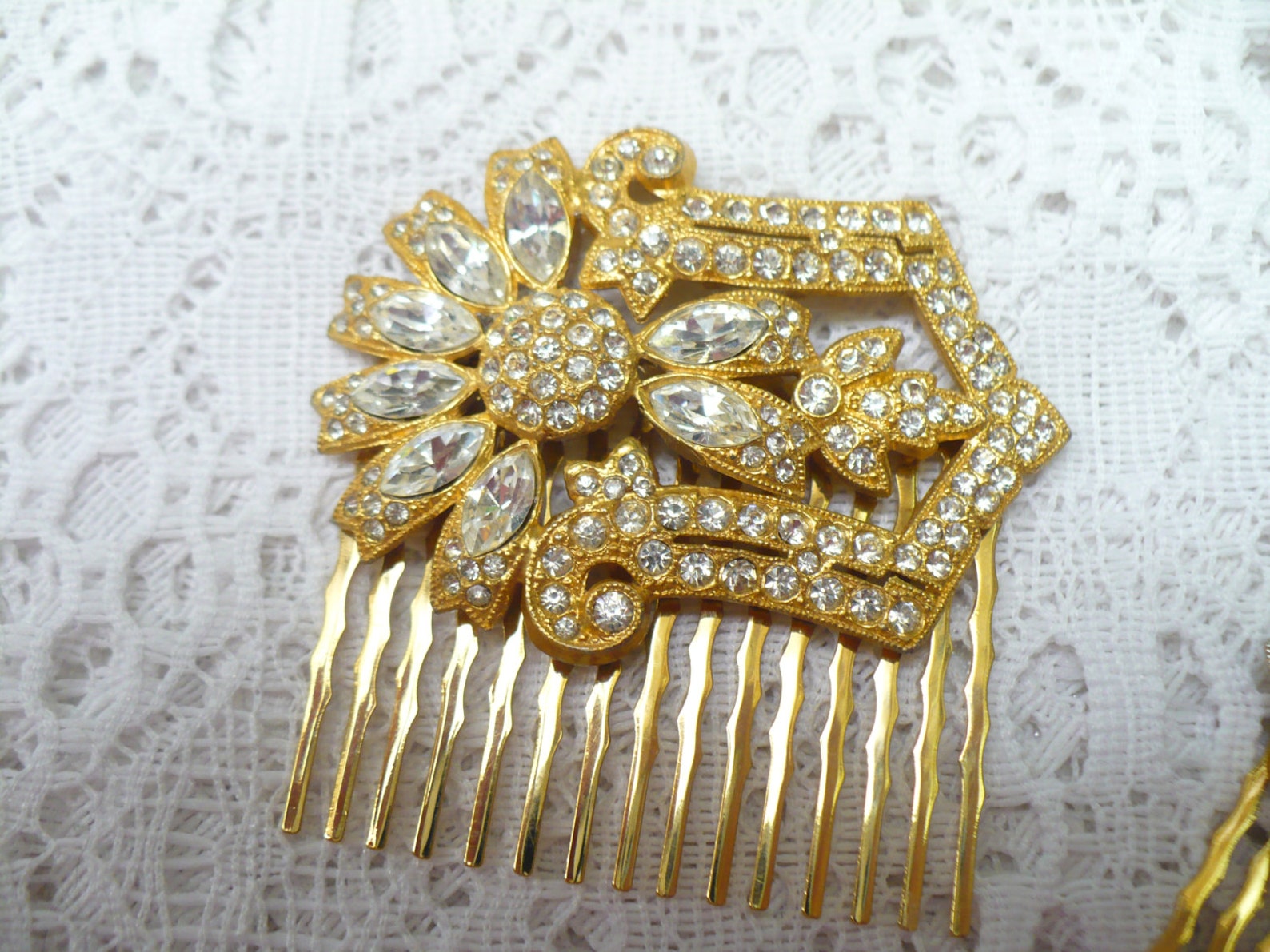 Authentic 1920s Vintage Art Deco RHINESTONE Hair Comb Gold | Etsy