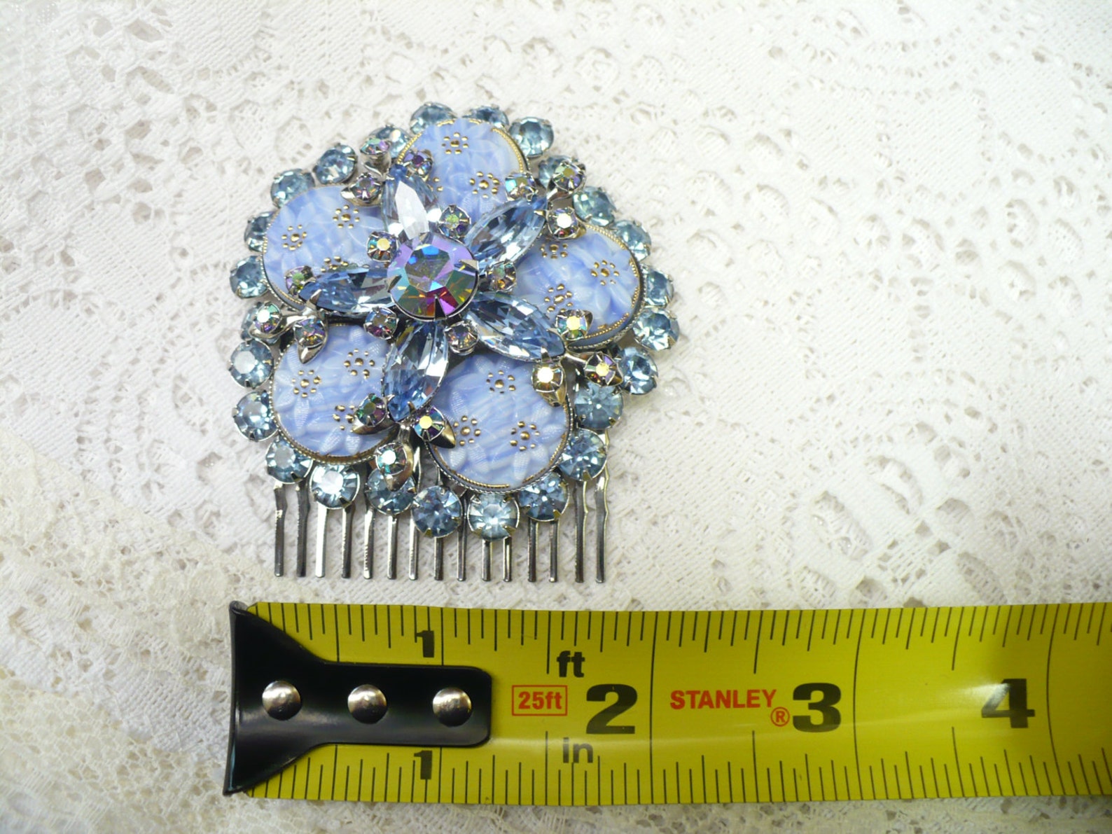 Vintage Bridal or Formal Hair Comb Silver Tone Light BLUE - Etsy