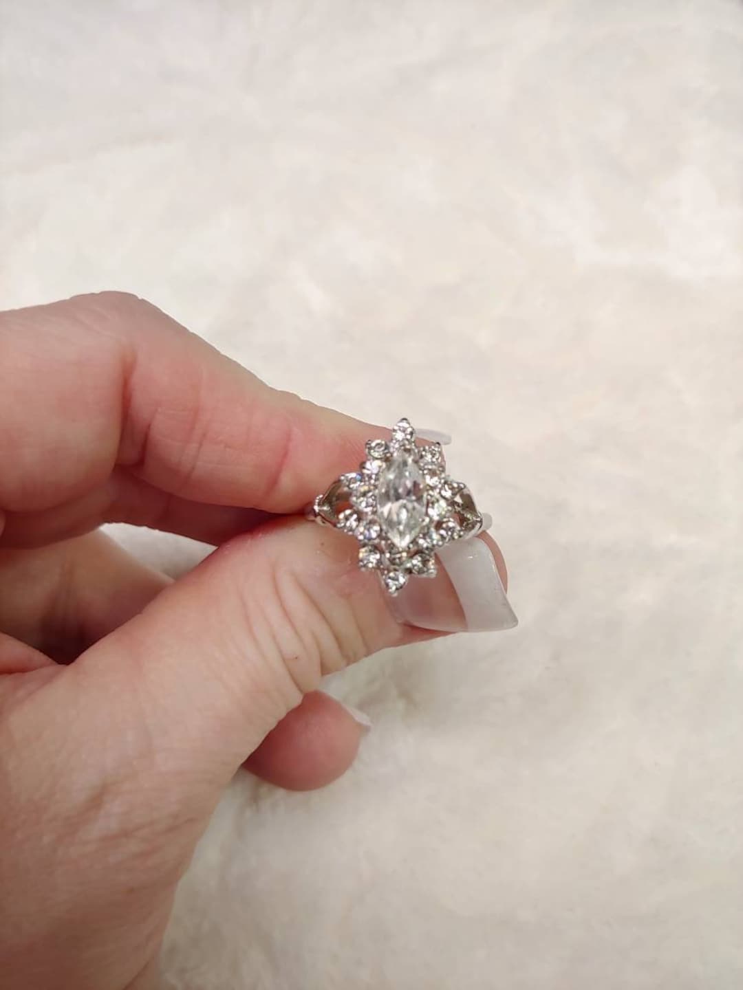 Large Vintage Rhinestone Statement Ring-silver Tone Metal-sparkly ...