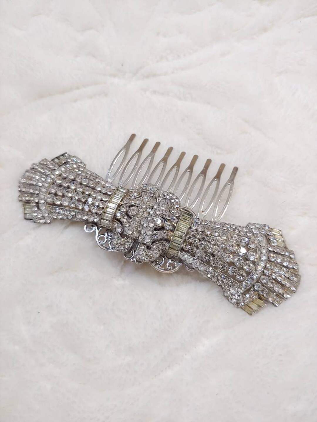 LARGE Authentic Vintage 1920s Art Deco RHINESTONE Hair Comb -silver ...