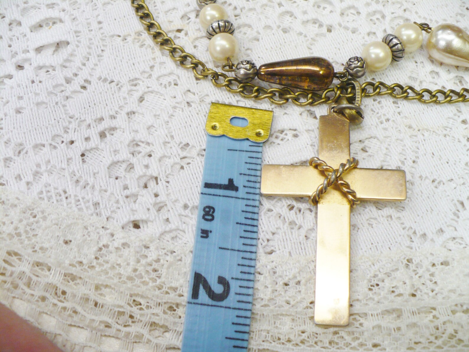 OOAK Vintage Cross Chain Ivory PEARL Champagne Glass Teardrop | Etsy