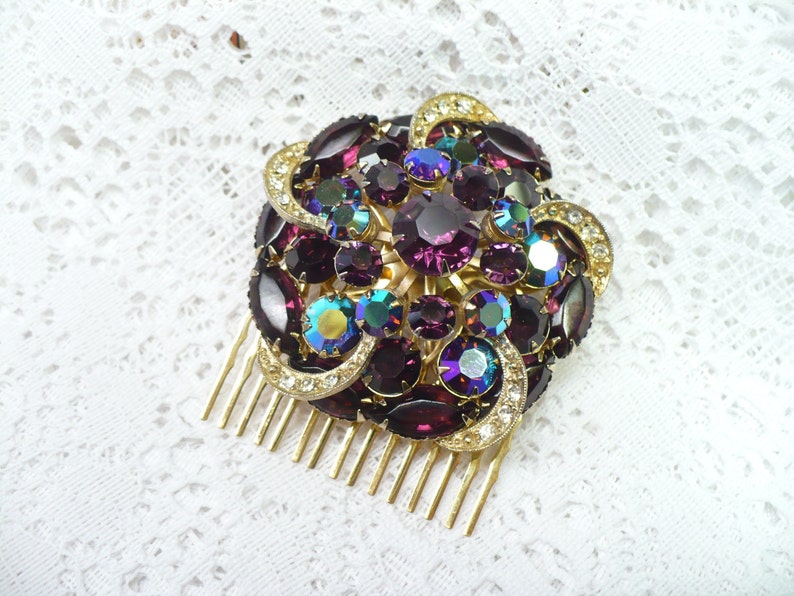 Vintage Bridal or Formal Hair Comb Gold Tone PURPLE - Etsy