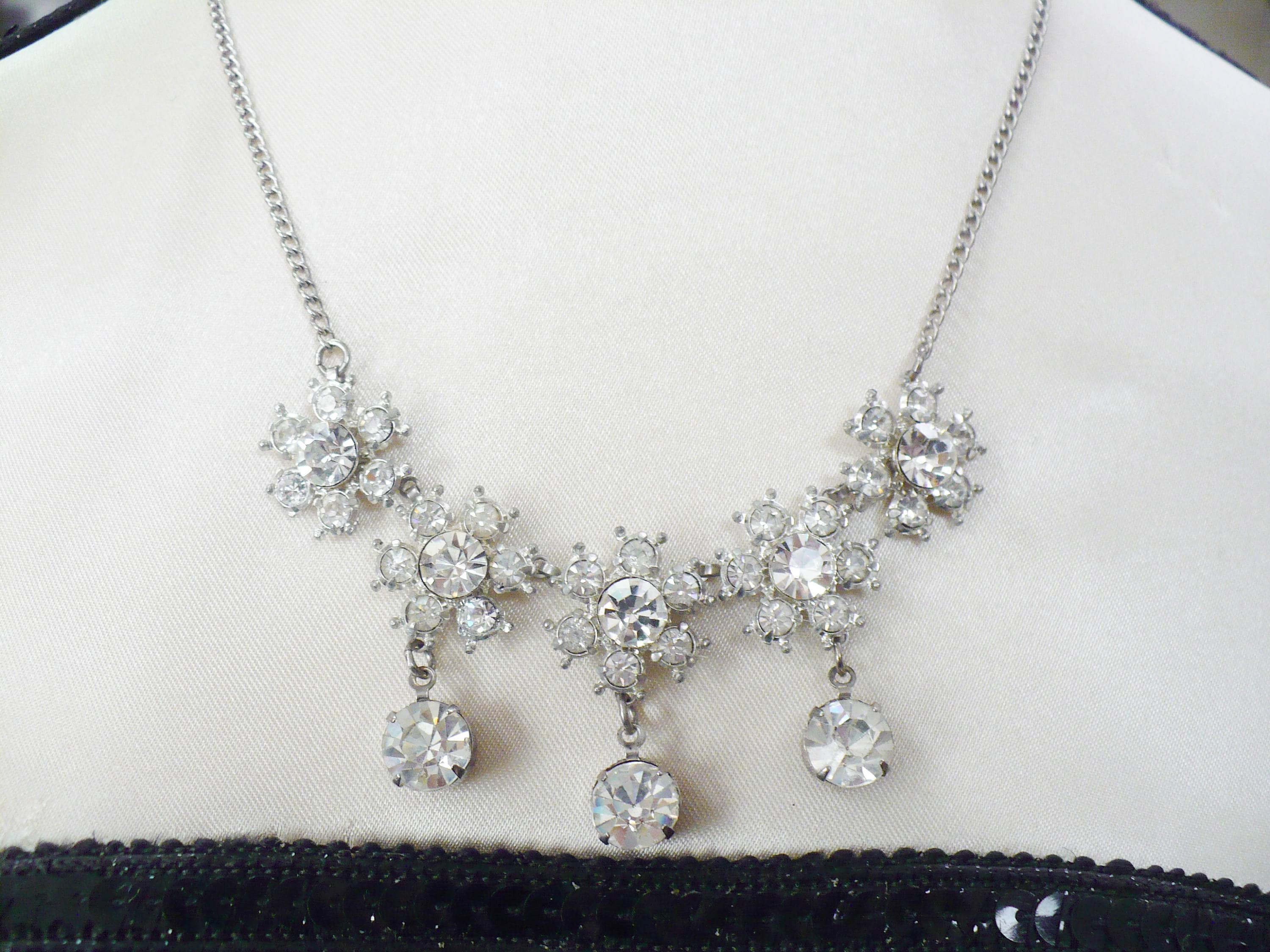 Authentic Vintage 1920s Art Deco RHINESTONE Necklace - Silver Tone ...