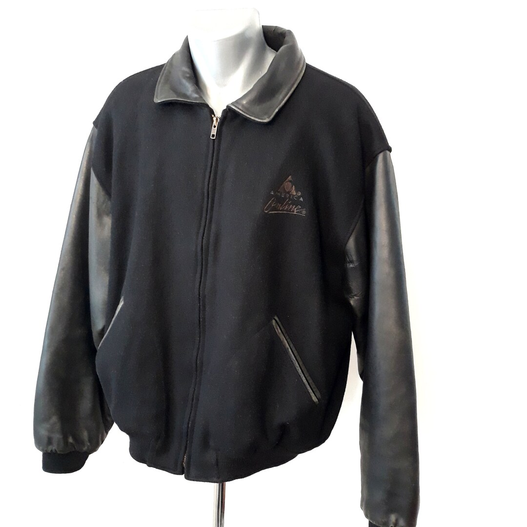 Vintage Golden Bear 1990s AOL Wool Varsity Jacket, Leather Sleeves ...