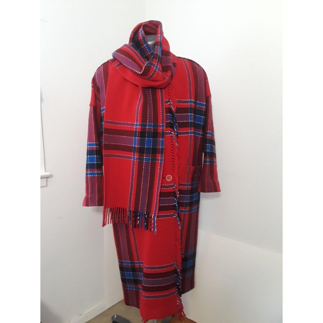 1980s Gallery Brand Red Plaid Wool Blanket Coat and Matching Scarf - Etsy