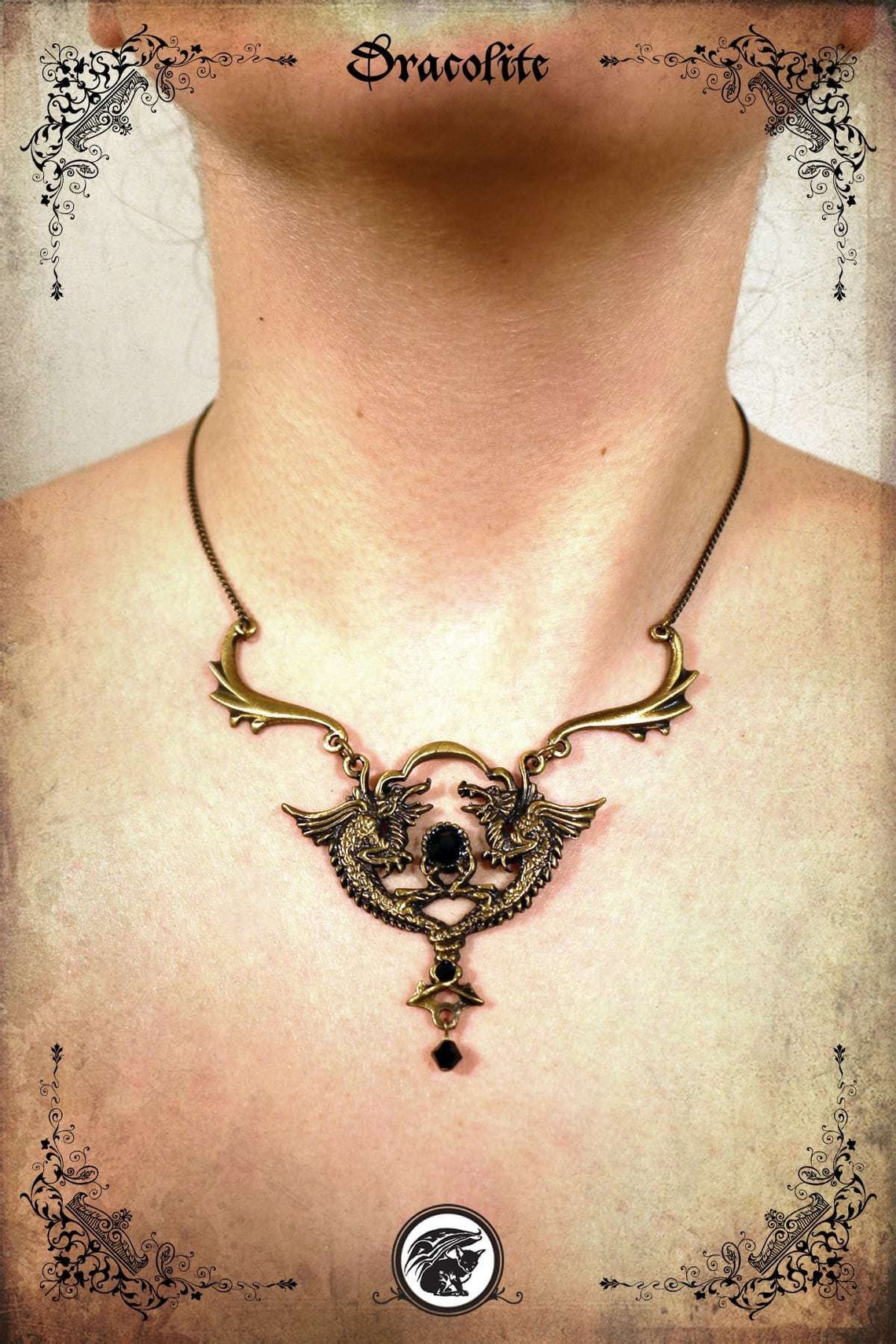 Medieval Necklace Siamese Dragon Jewelry Handmade Medieval - Etsy