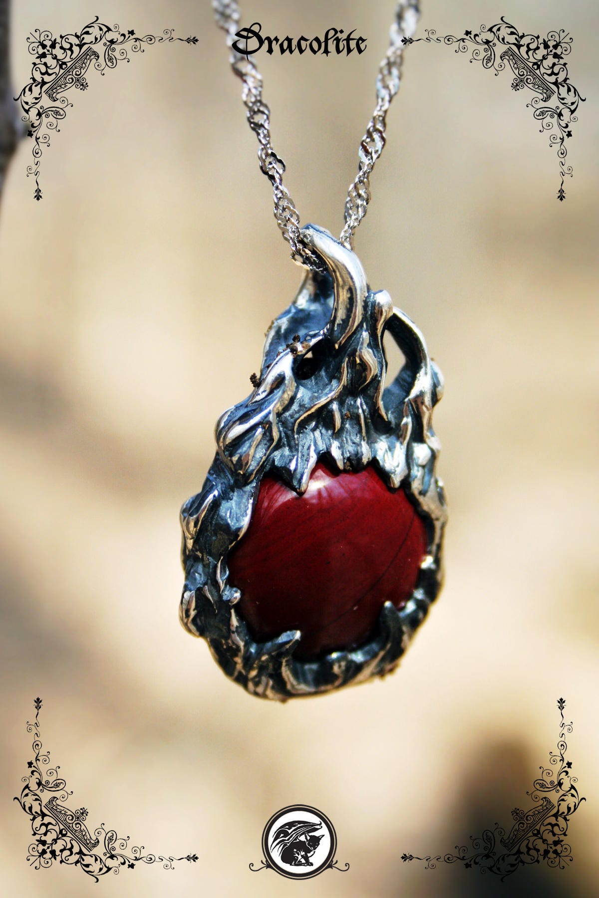 Sterling Silver Fire Element Pendant - Handmade Medieval Fireball ...