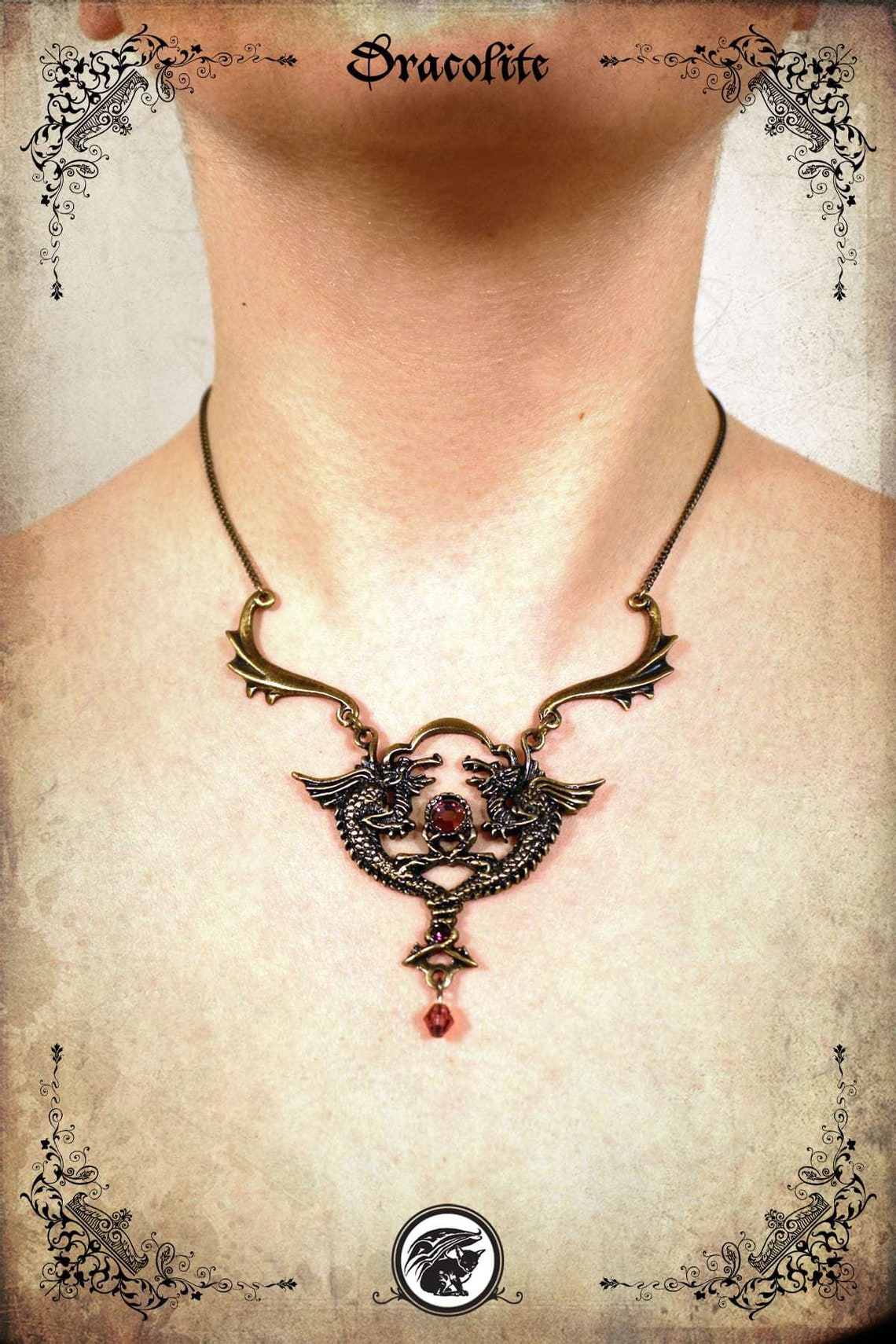 Medieval Necklace Siamese Dragon Jewelry Handmade Medieval - Etsy