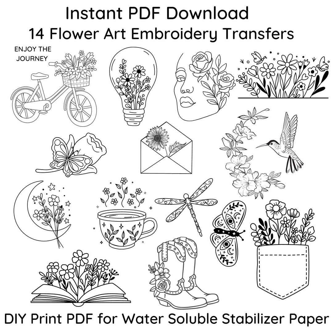 14 Flower Art BUNDLE Floral Embroidery Transfers ~patterns Only ...