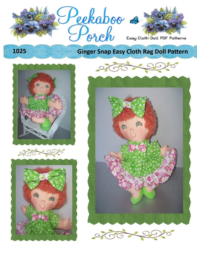 Easy Cloth Rag Doll PDF Pattern Ginger Snap 15" Rag Doll Pattern- Easy ...