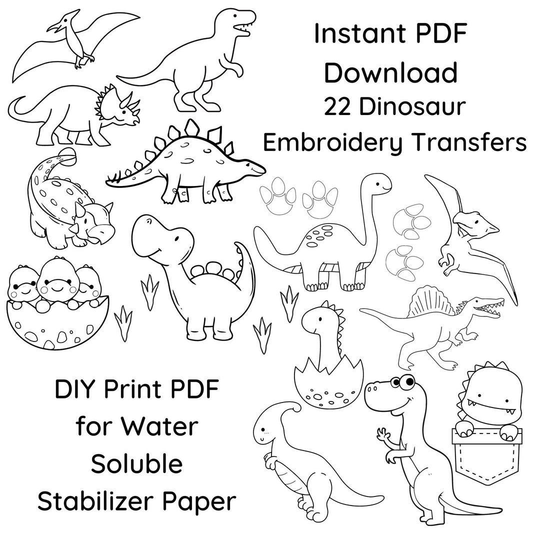 22 Dinosaur BUNDLE Embroidery Transfers ~pattern Only~ Instant PDF ...
