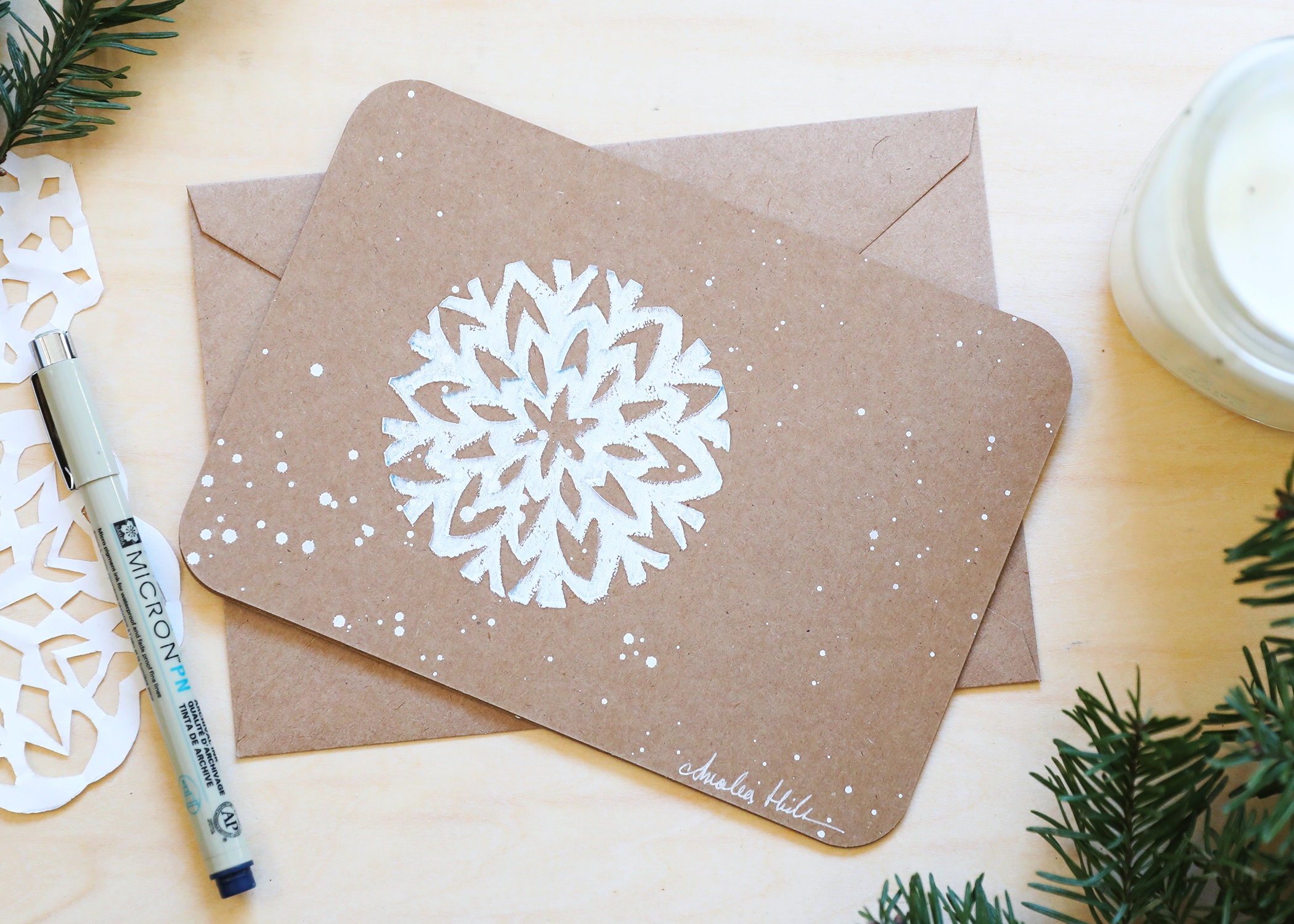 Original hecho a mano Linocut Snowflake tarjeta de Navidad | Etsy