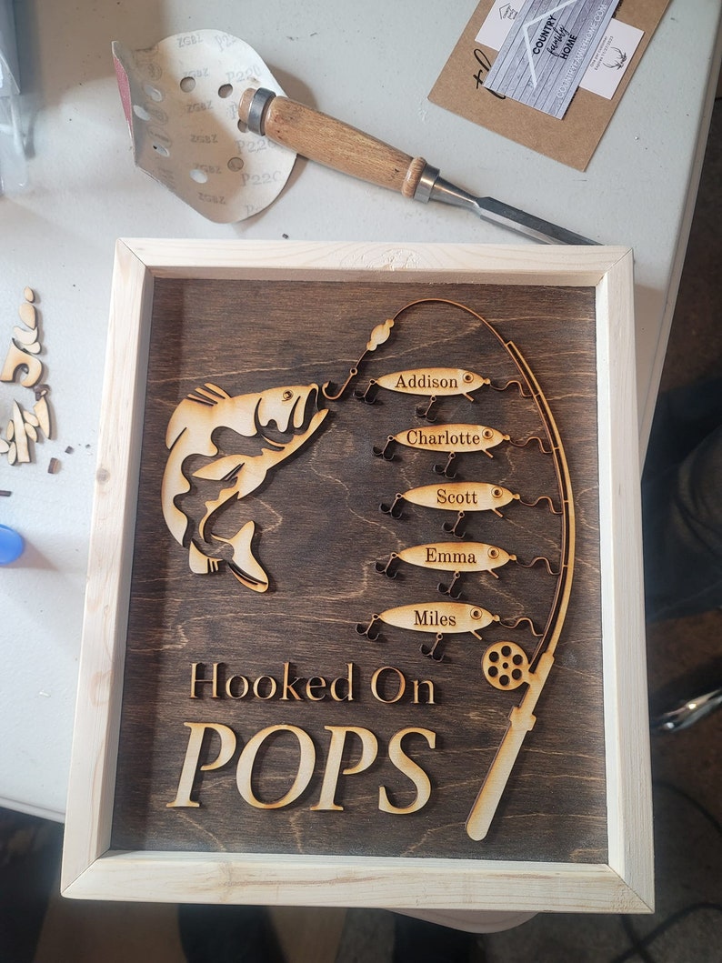 Grandpa Fishing Sign Personalized With Grandkids Names Pawpaw Papa Gift ...
