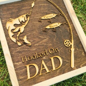 Hooked on Grandpa Papa Dad Father's Day Birthday Plaque Sign ...