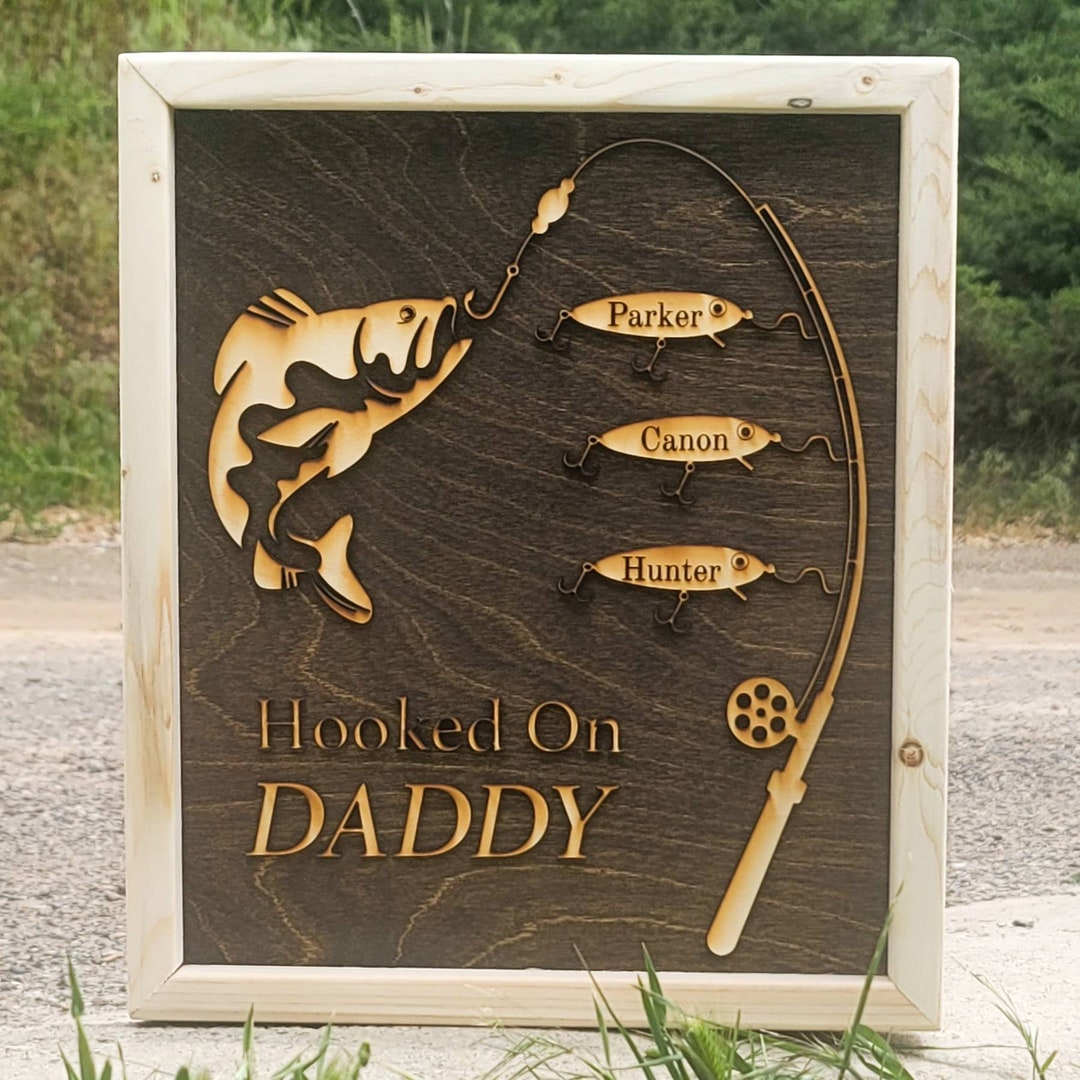 Hooked on Dad Daddy Grandpa Papa Dad Framed Father's Day Birthday Sign ...