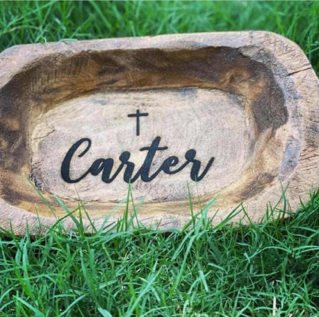 Prayer Bowl Gift Cross Wooden Hand Carved Small Dough Bowl Engraved ...