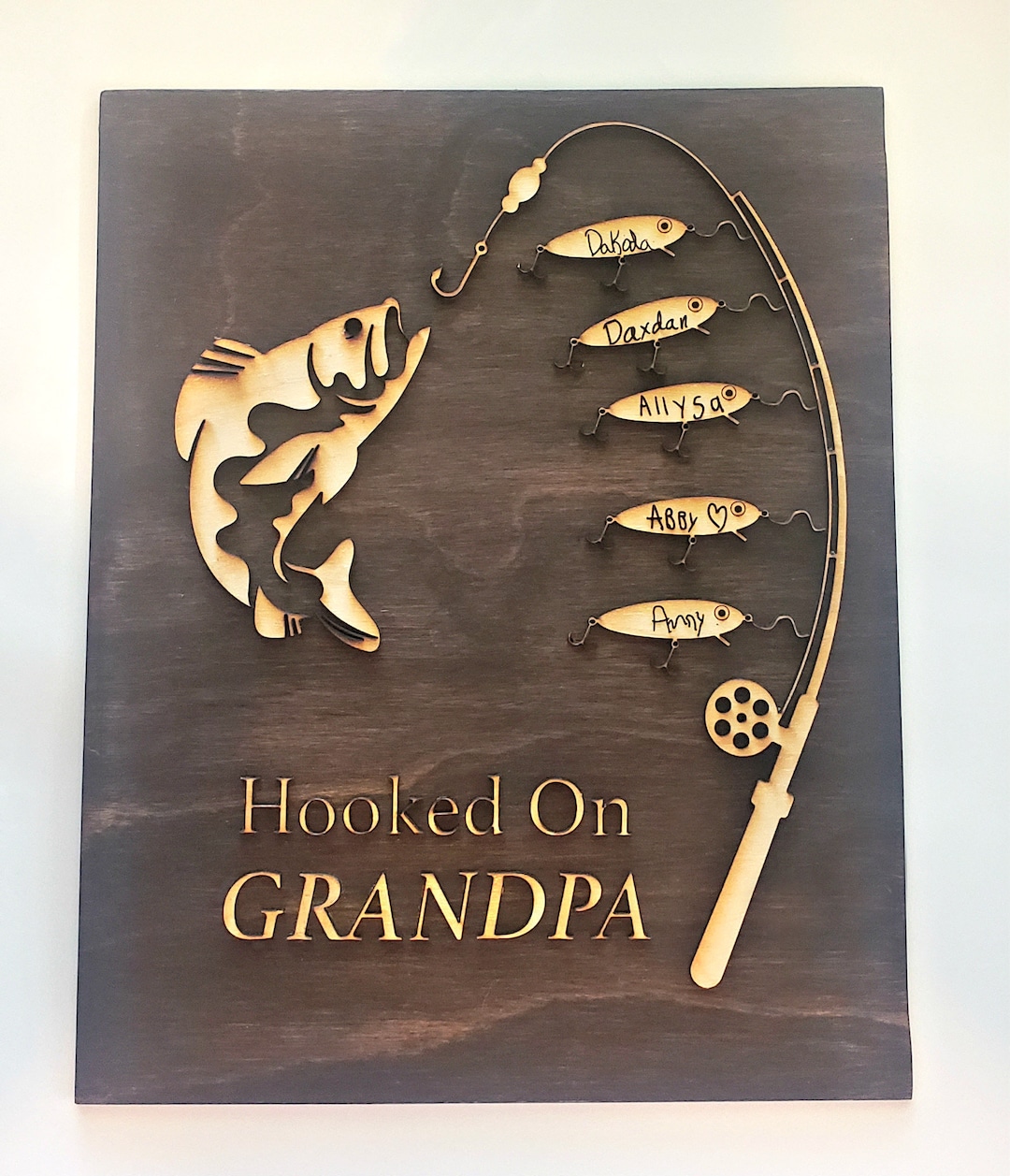 Gift for Grandpa, Fish Sign, Grandpa Sign, Fathers Day Gift, Hooked On ...