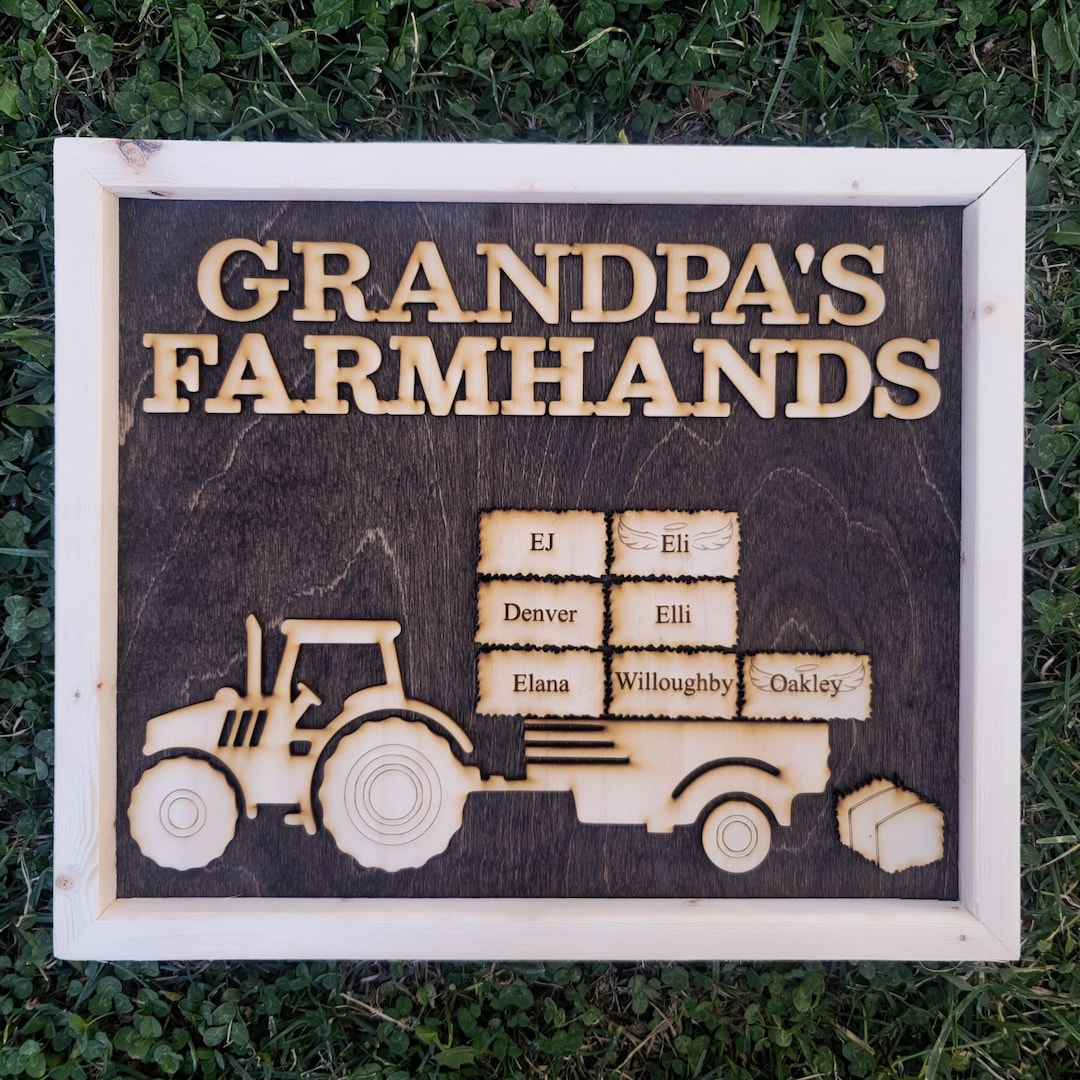 Grandpa's Farmhands Sign: Personalized Tractor Gift for Grandparents - Etsy