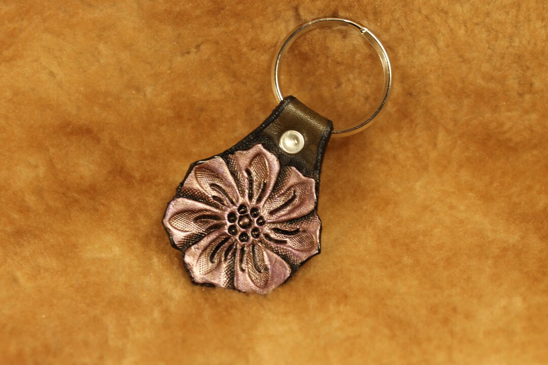 Handmade Tooled Leather Flower Key Fob - Etsy