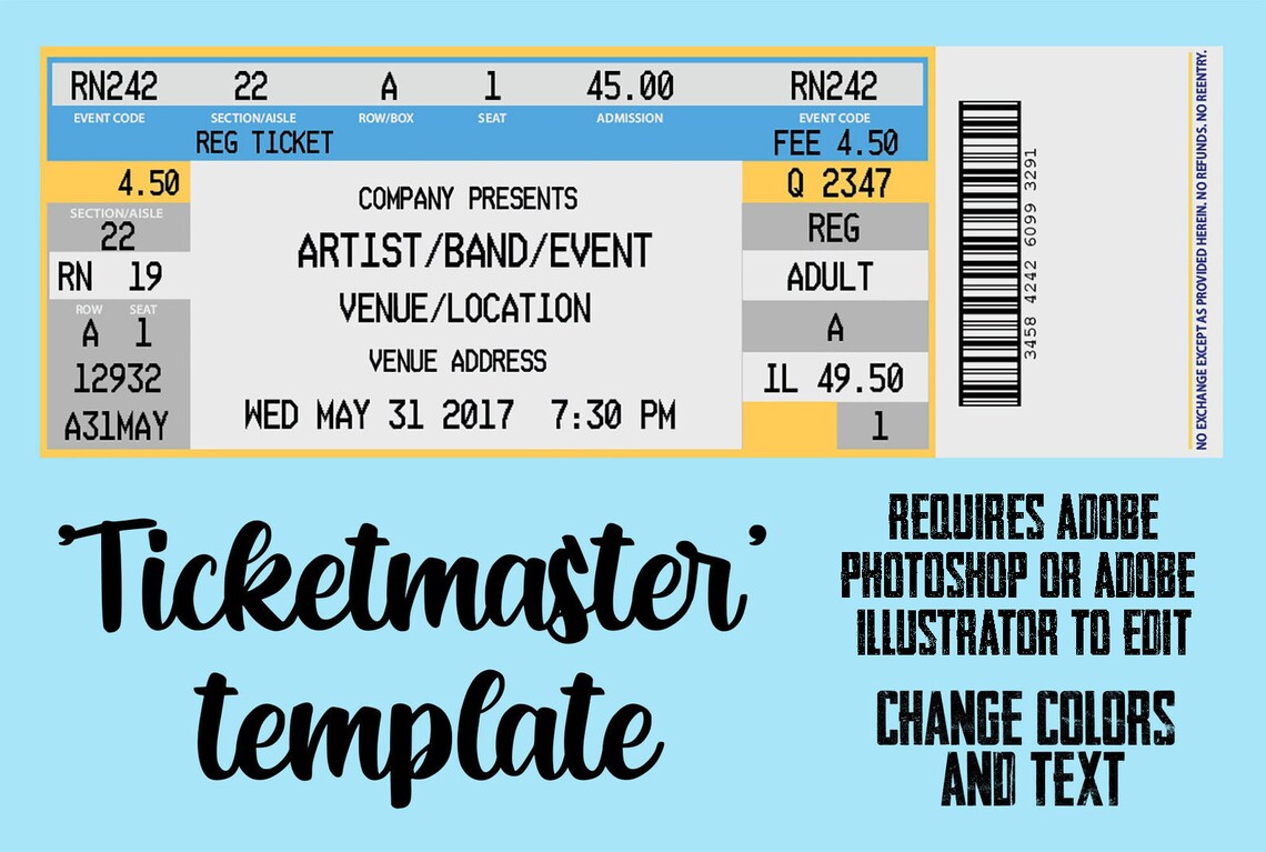 Fake 'ticketmaster' Concert/party Ticket Template - Etsy